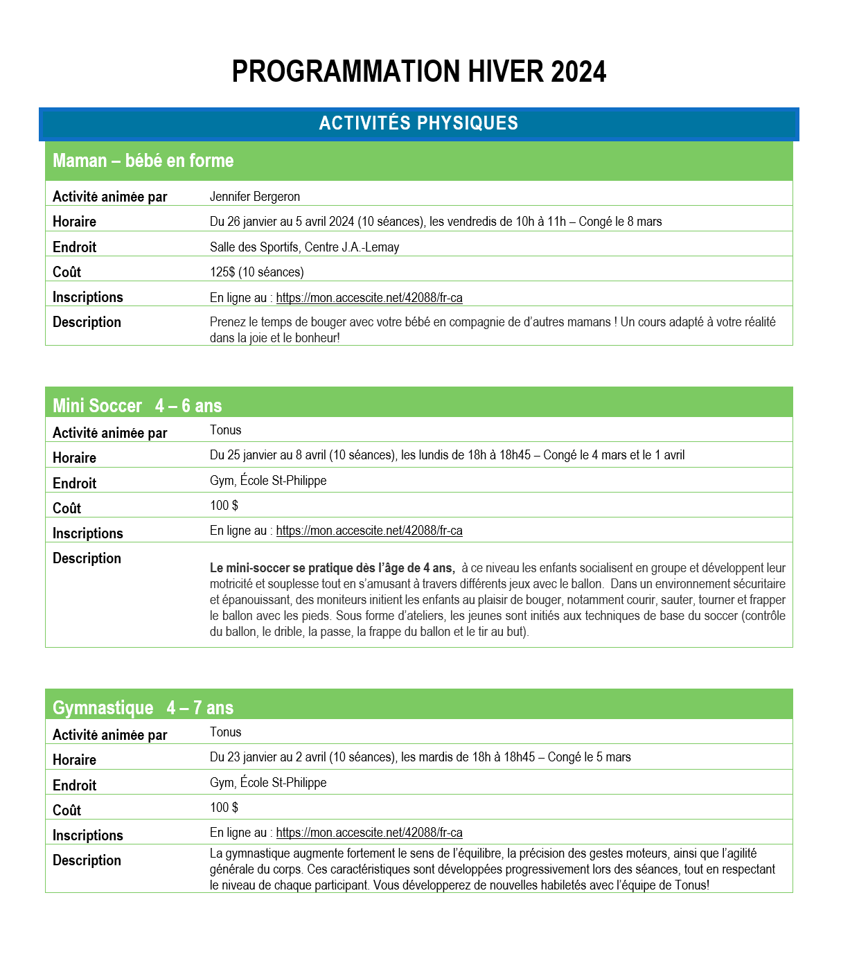 Programmation Hiver 2024 — Ville de Windsor