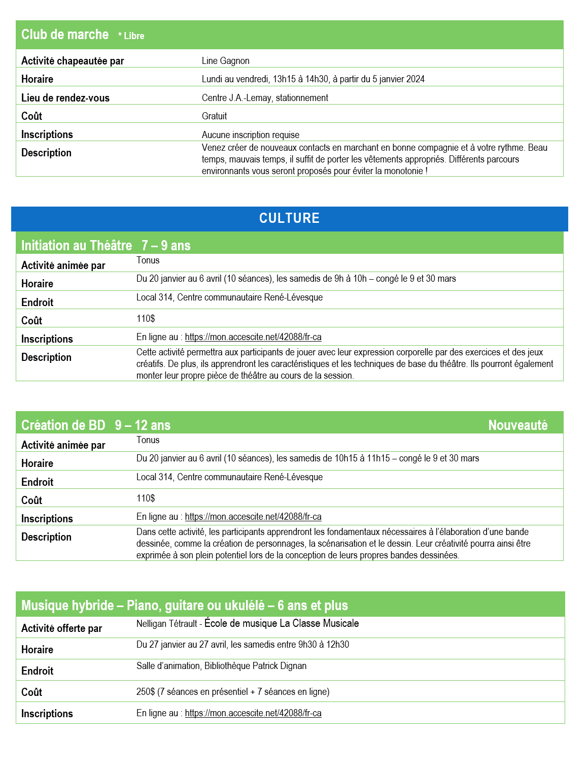 Programmation Hiver 2024 — Ville de Windsor