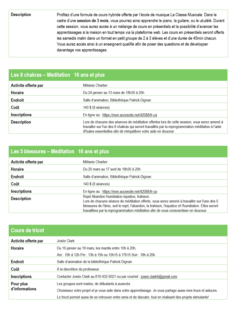 Programmation Hiver 2024 — Ville de Windsor