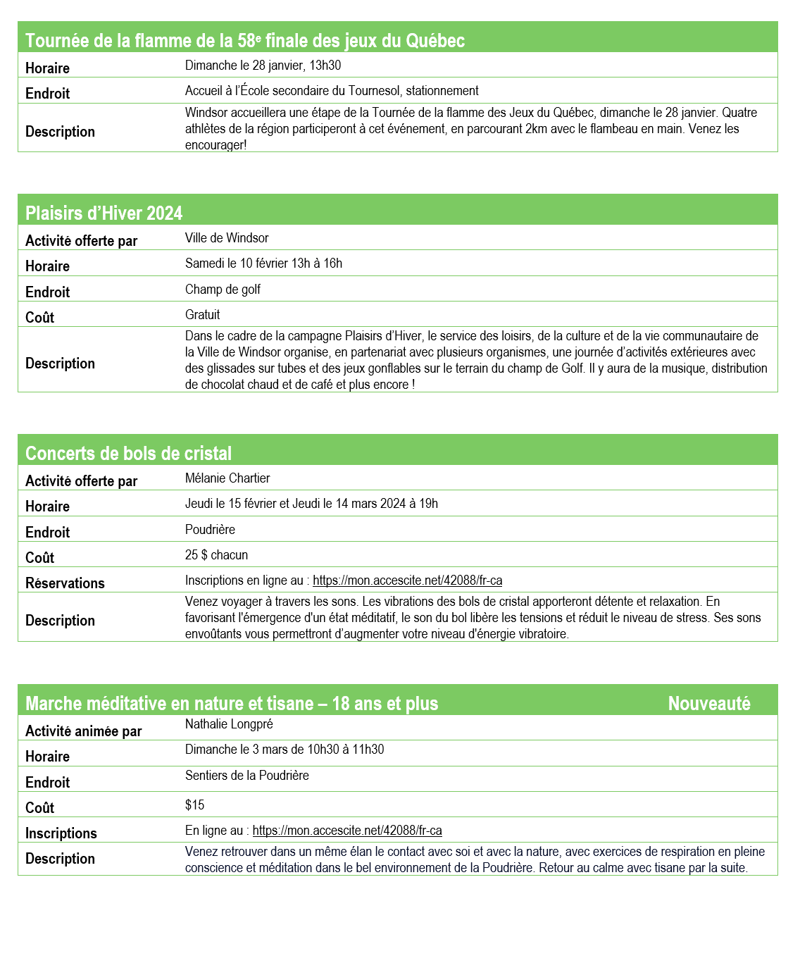 Programmation Hiver 2024 — Ville de Windsor